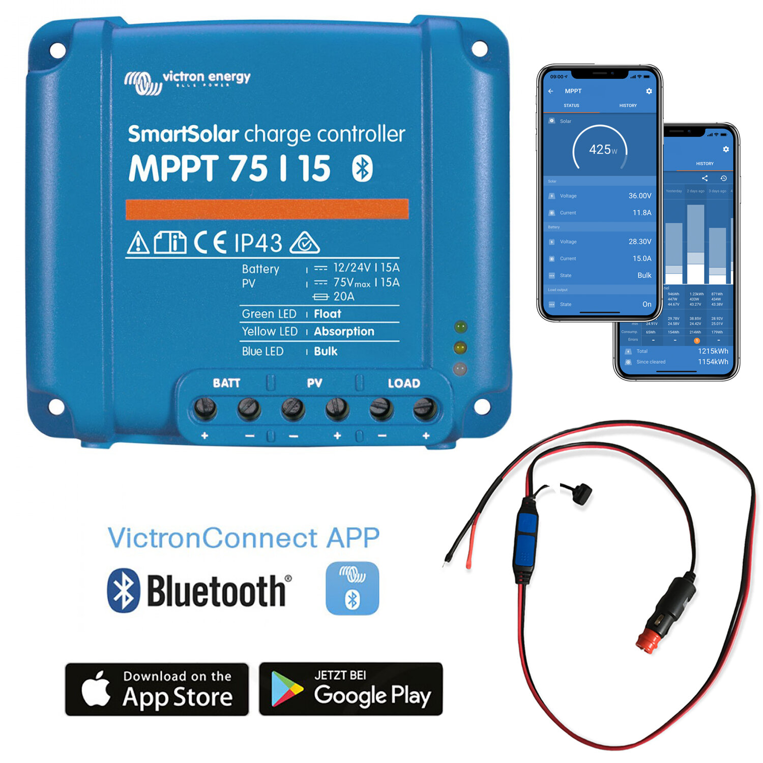 MPPT-Laderegler für Zigarettenanzünder - Set aus Victron SmartSolar ...